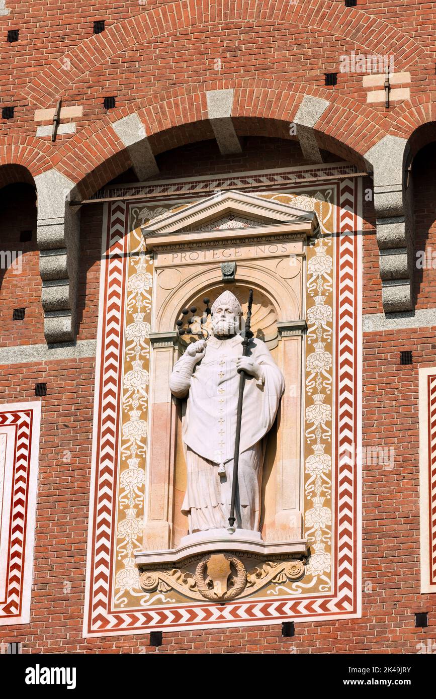 Statue of Sant'Ambrogio (Saint Ambrose) patron of the city of Milano ...