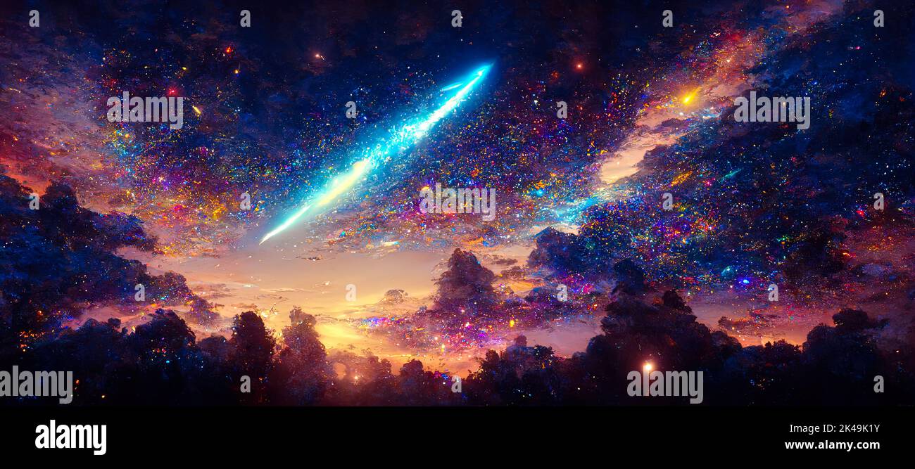 space fantasy landscape with stars and nebulae in deep space universe ...