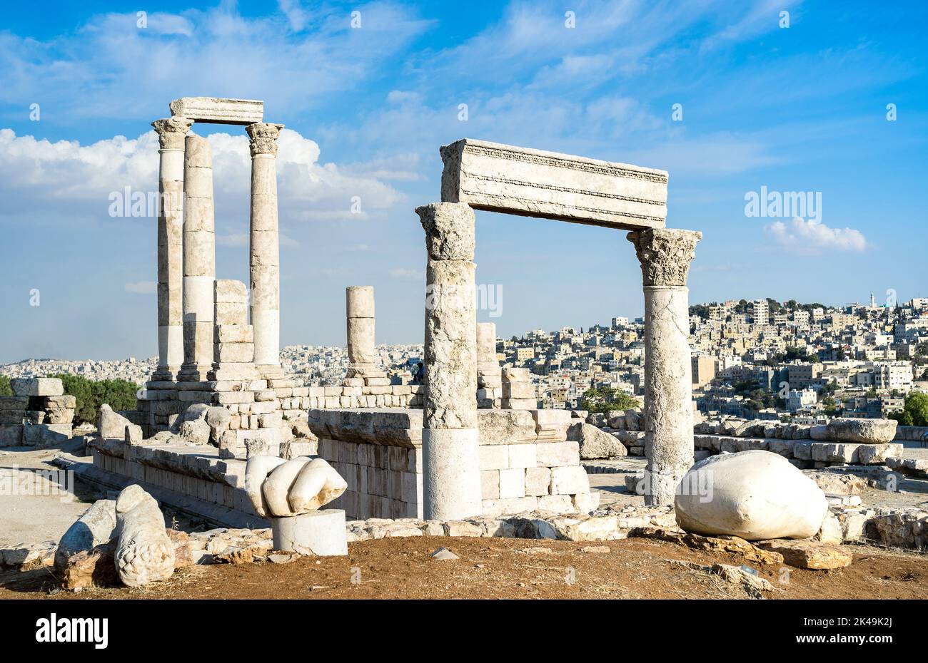 Ancient roman ruins of the citadel on top of Amman city - Jordan ...