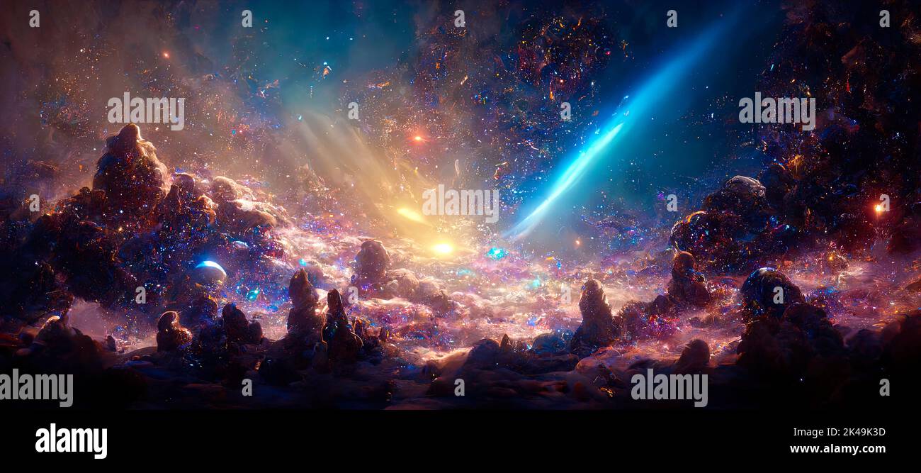 space fantasy landscape with stars and nebulae in deep space universe ...