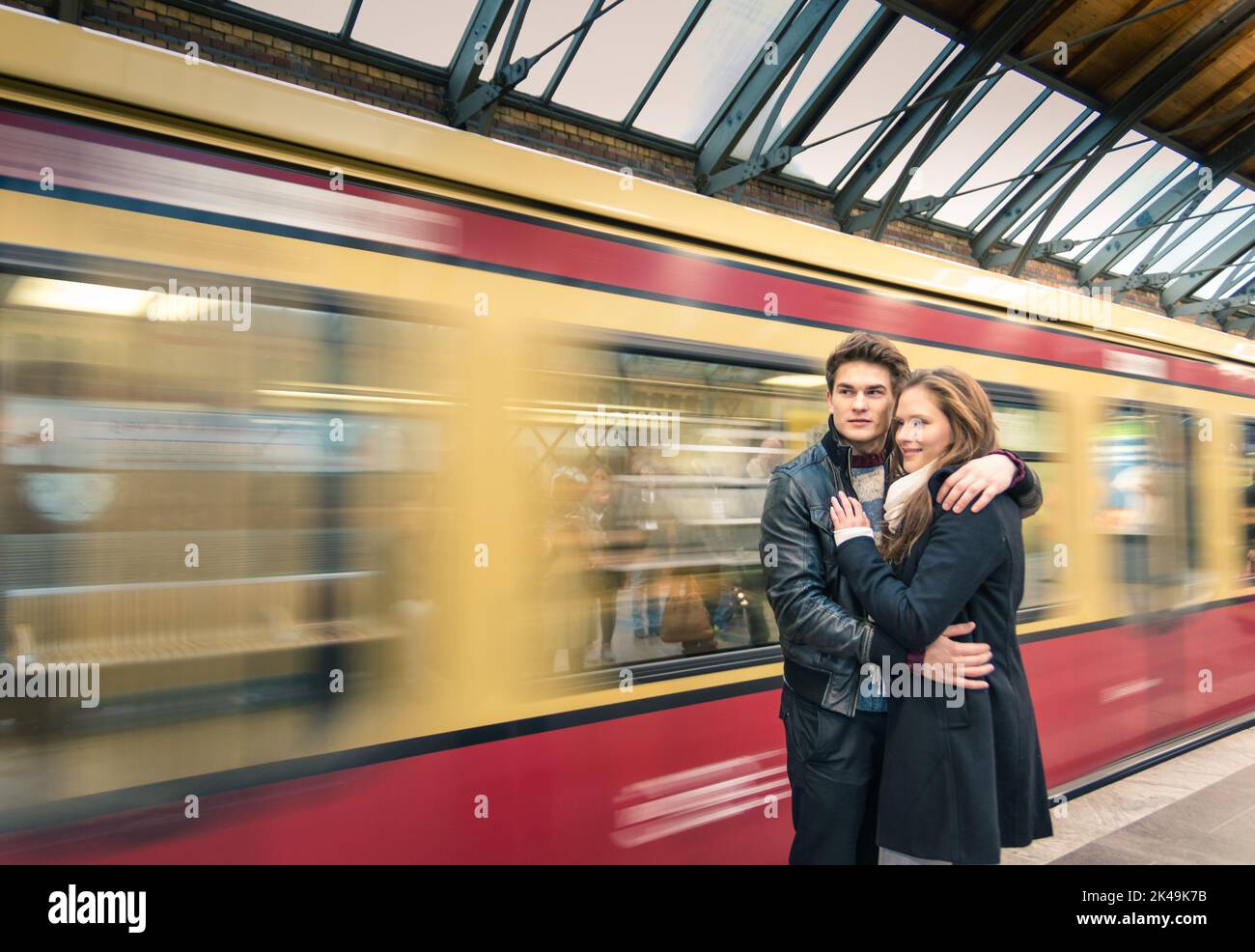 Young couple waiting railway hi-res stock photography and images - Alamy