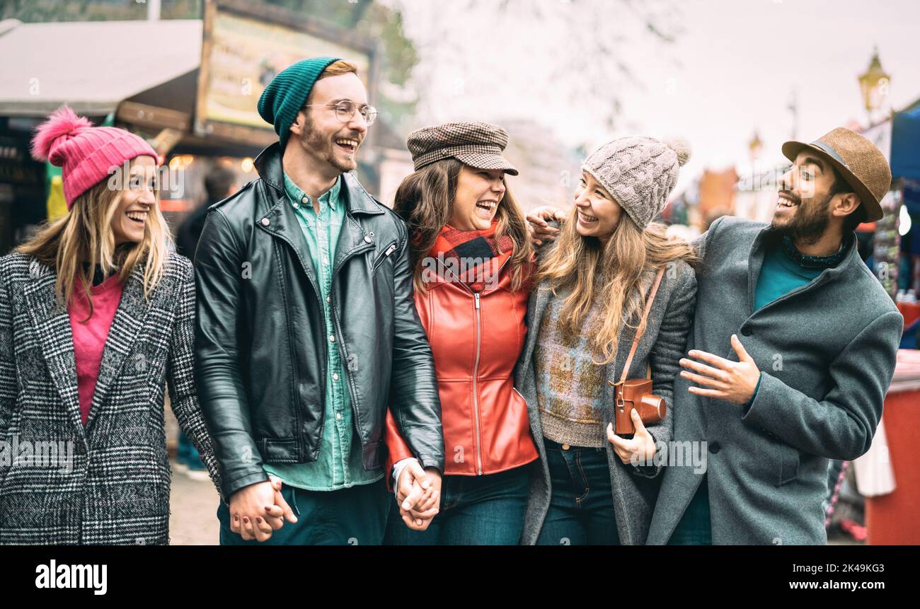 Millennial friends group walking at London city center - Next ...