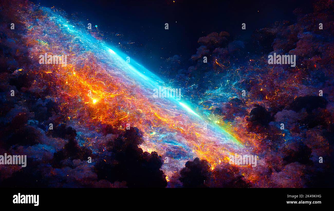 abstract background of outer space with ultra bright stars and comets ...