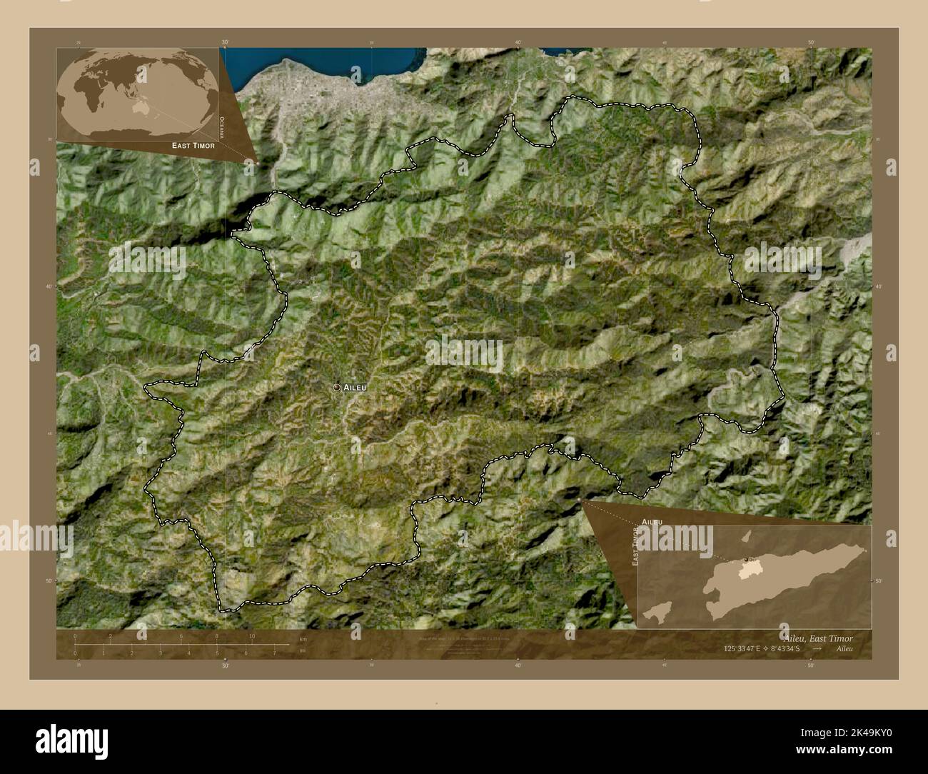 Aileu, municipality of East Timor. Low resolution satellite map ...