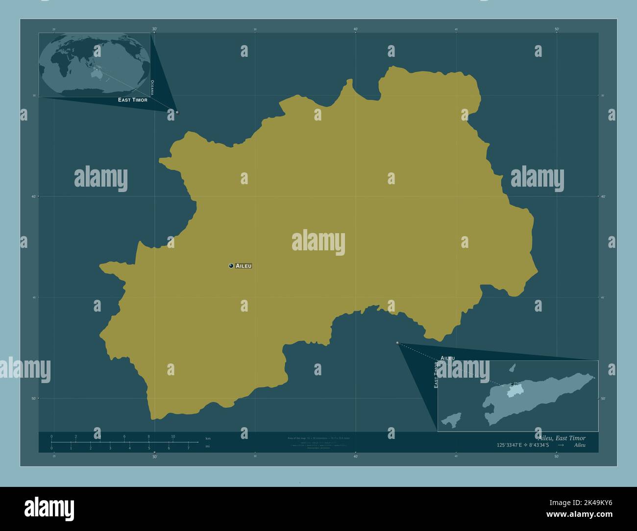Aileu, municipality of East Timor. Solid color shape. Locations and ...