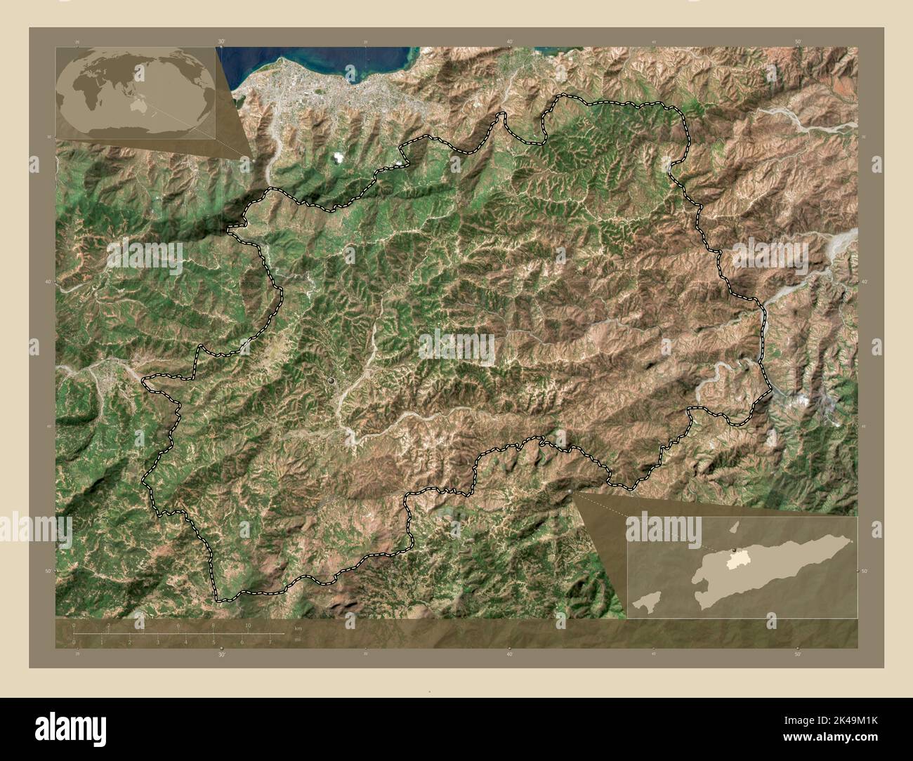 Aileu, municipality of East Timor. High resolution satellite map ...
