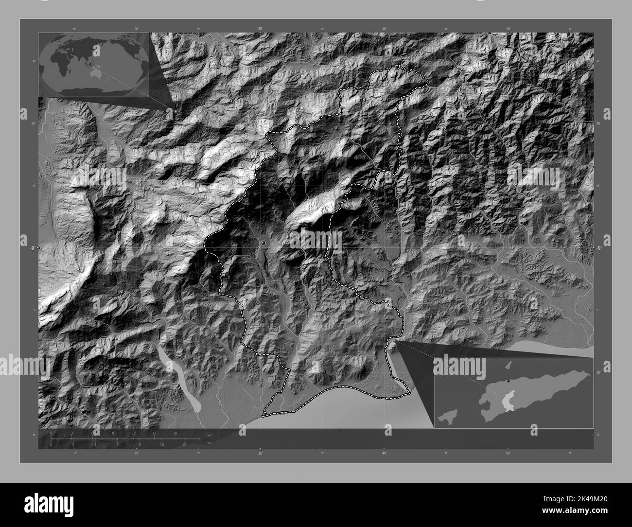 Ainaro, municipality of East Timor. Bilevel elevation map with lakes ...