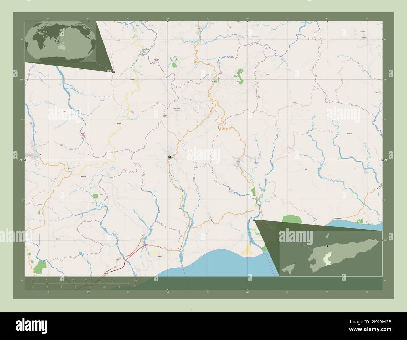 Ainaro, municipality of East Timor. Open Street Map. Locations of major ...