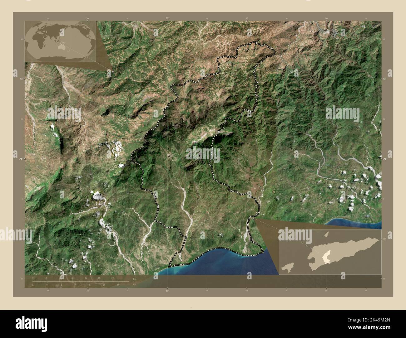 Ainaro, municipality of East Timor. High resolution satellite map ...