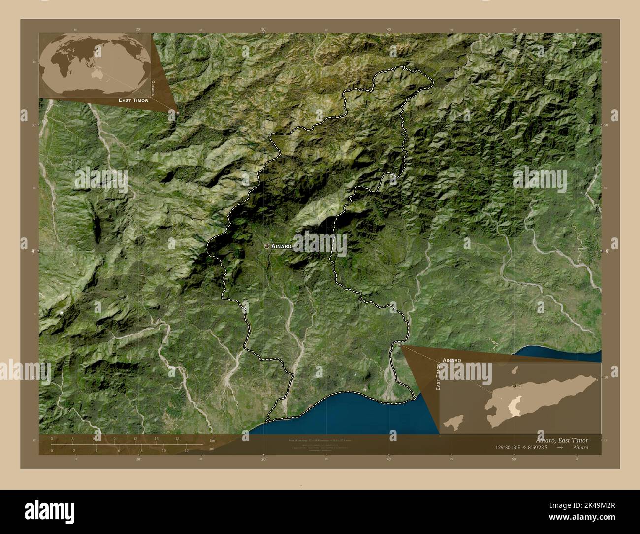 Ainaro, municipality of East Timor. Low resolution satellite map ...