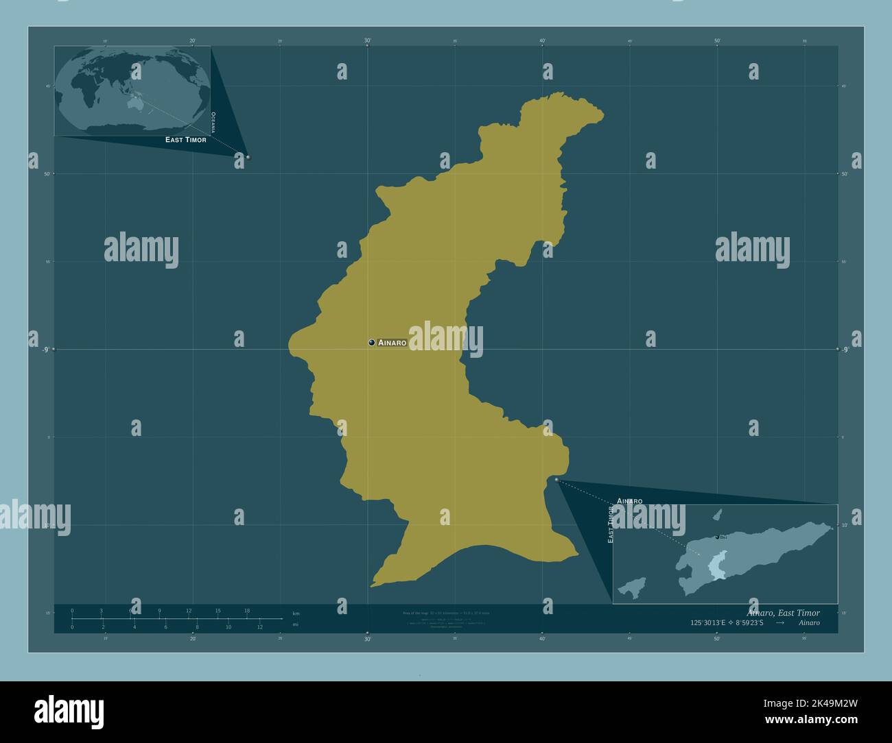 Ainaro, municipality of East Timor. Solid color shape. Locations and ...