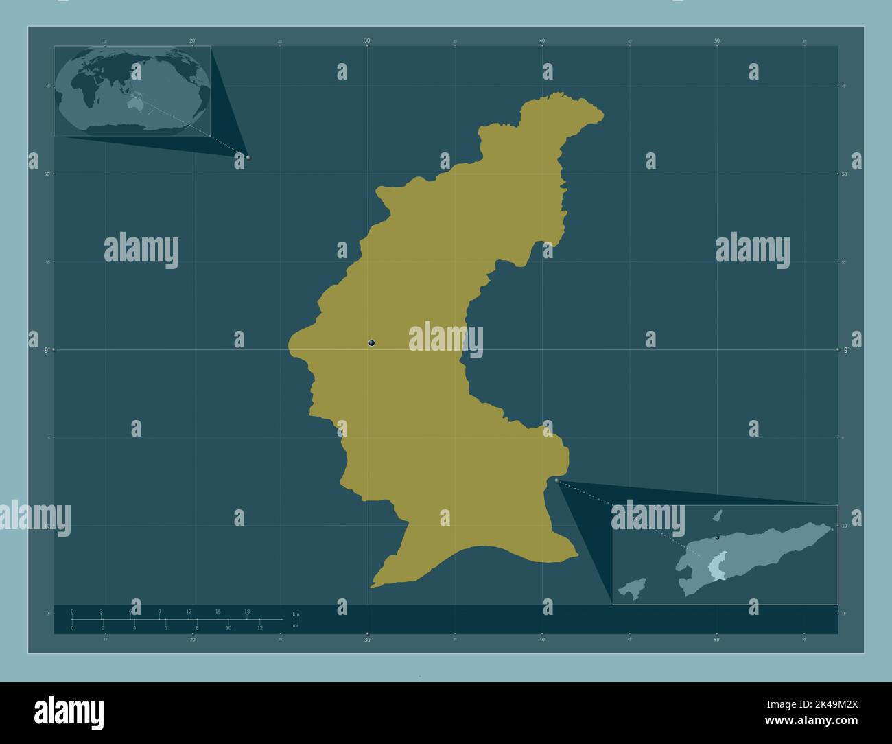 Ainaro, municipality of East Timor. Solid color shape. Locations of ...