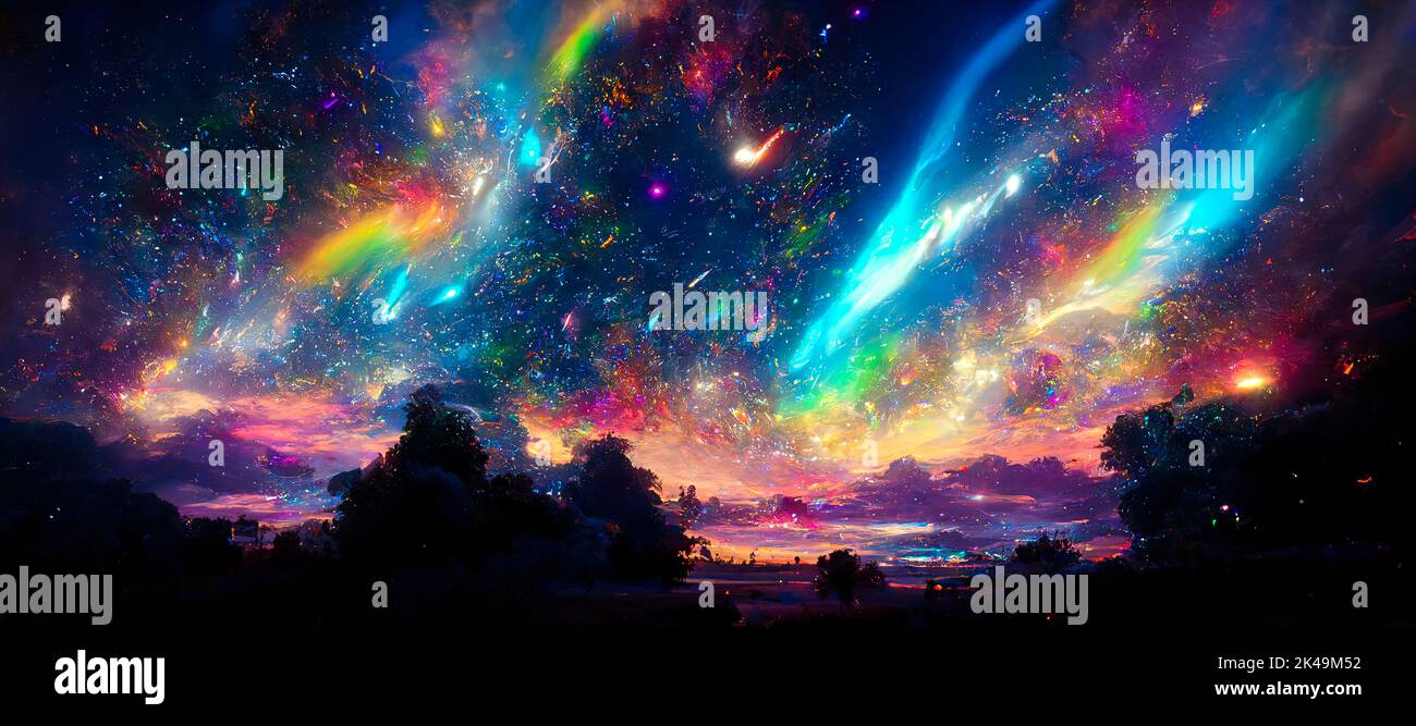 abstract background of outer space with ultra bright stars and comets ...
