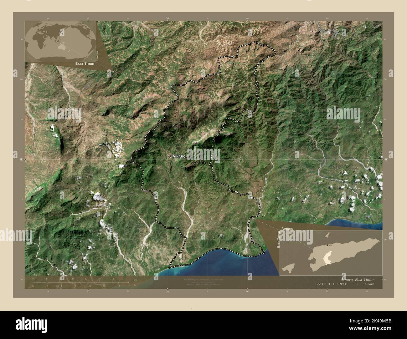 Ainaro, municipality of East Timor. High resolution satellite map ...