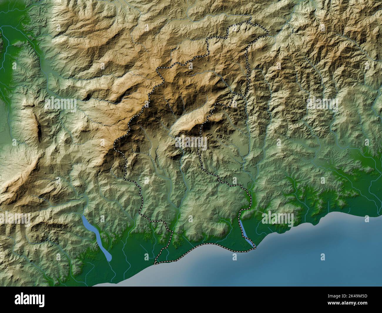 Ainaro, municipality of East Timor. Colored elevation map with lakes ...