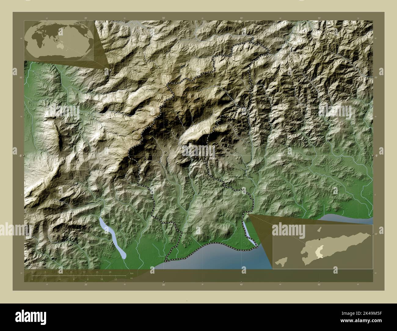 Ainaro, municipality of East Timor. Elevation map colored in wiki style ...