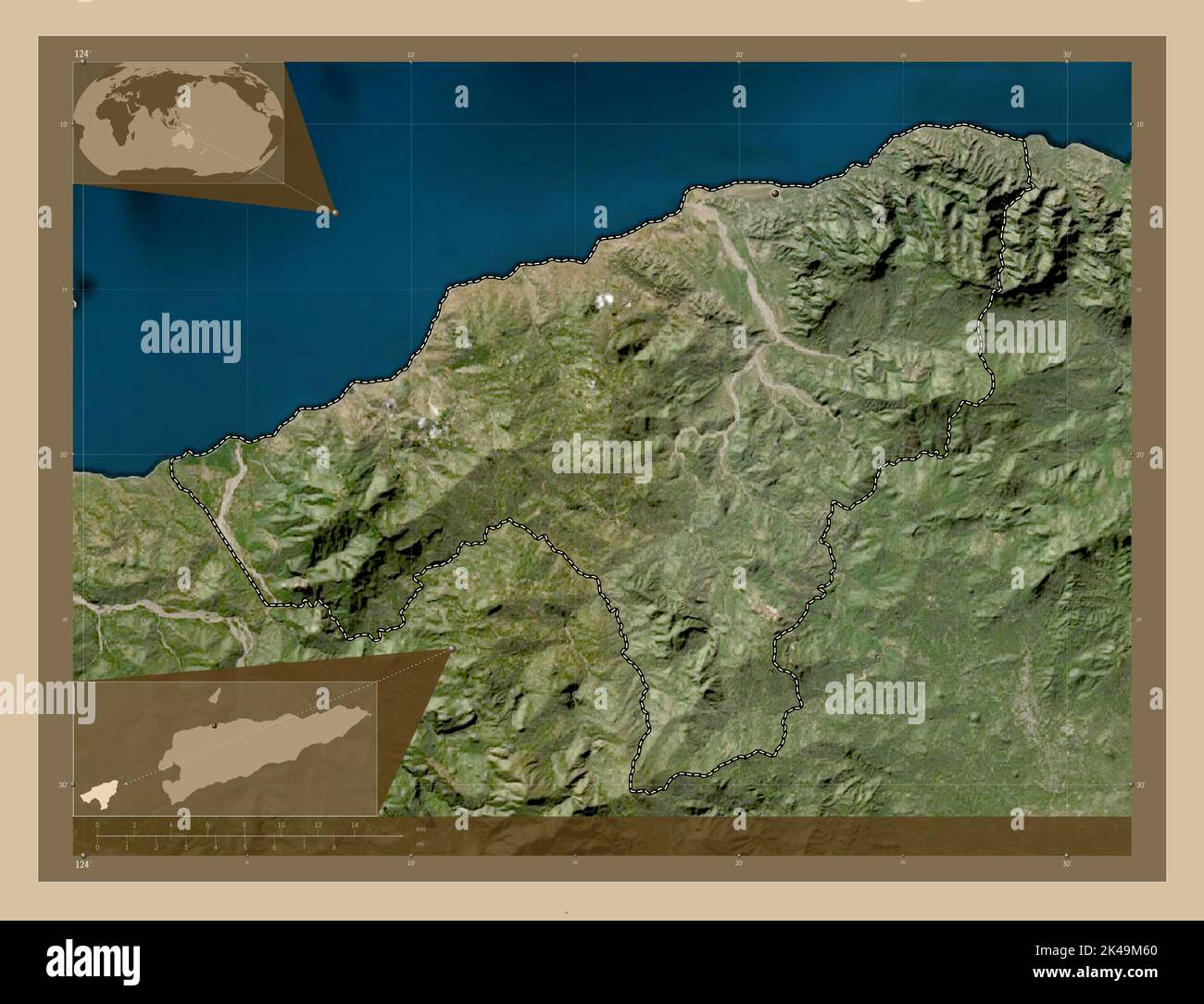 Oecusse, municipality of East Timor. Low resolution satellite map ...