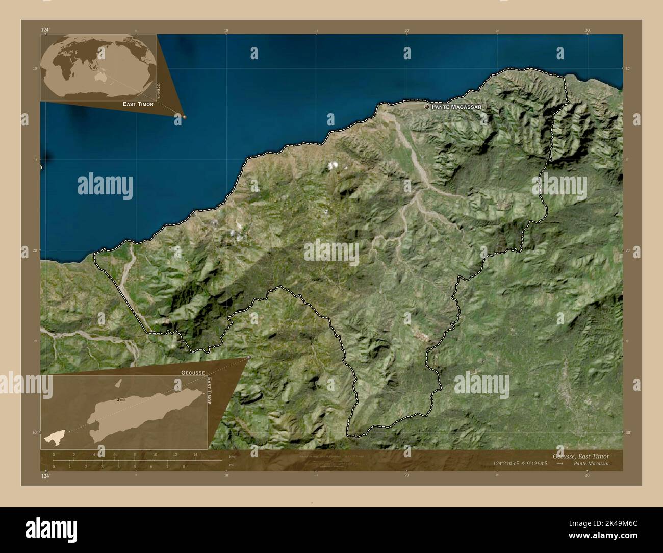 Oecusse, municipality of East Timor. Low resolution satellite map ...