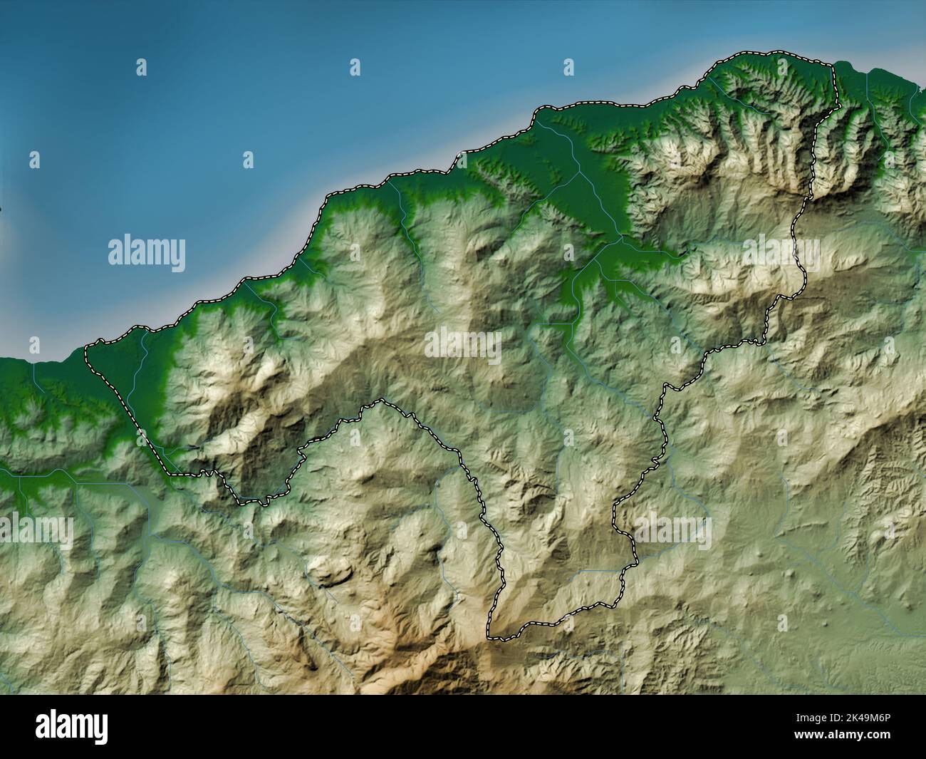 Oecusse, municipality of East Timor. Colored elevation map with lakes ...