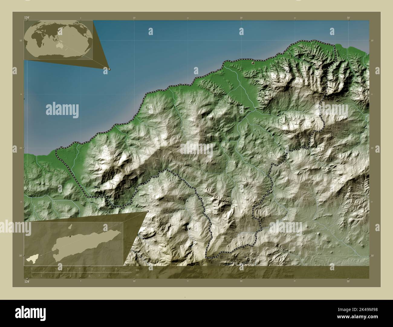 Oecusse, municipality of East Timor. Elevation map colored in wiki ...