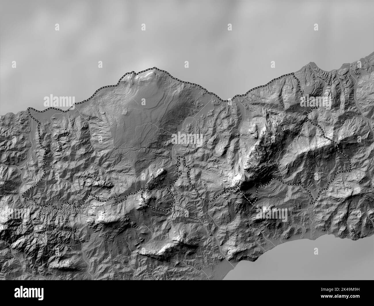 Baucau, municipality of East Timor. Bilevel elevation map with lakes ...