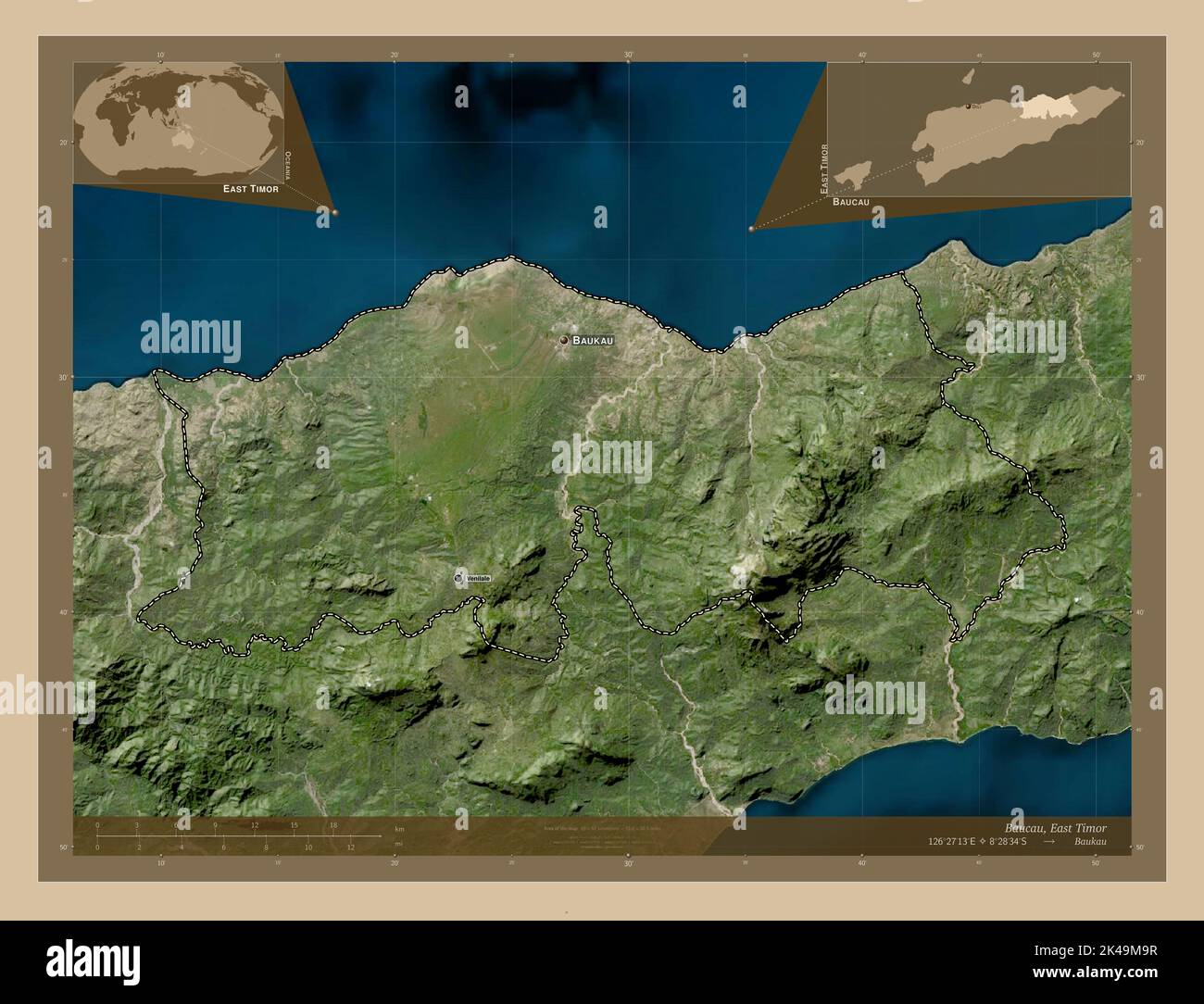 Baucau, municipality of East Timor. Low resolution satellite map ...