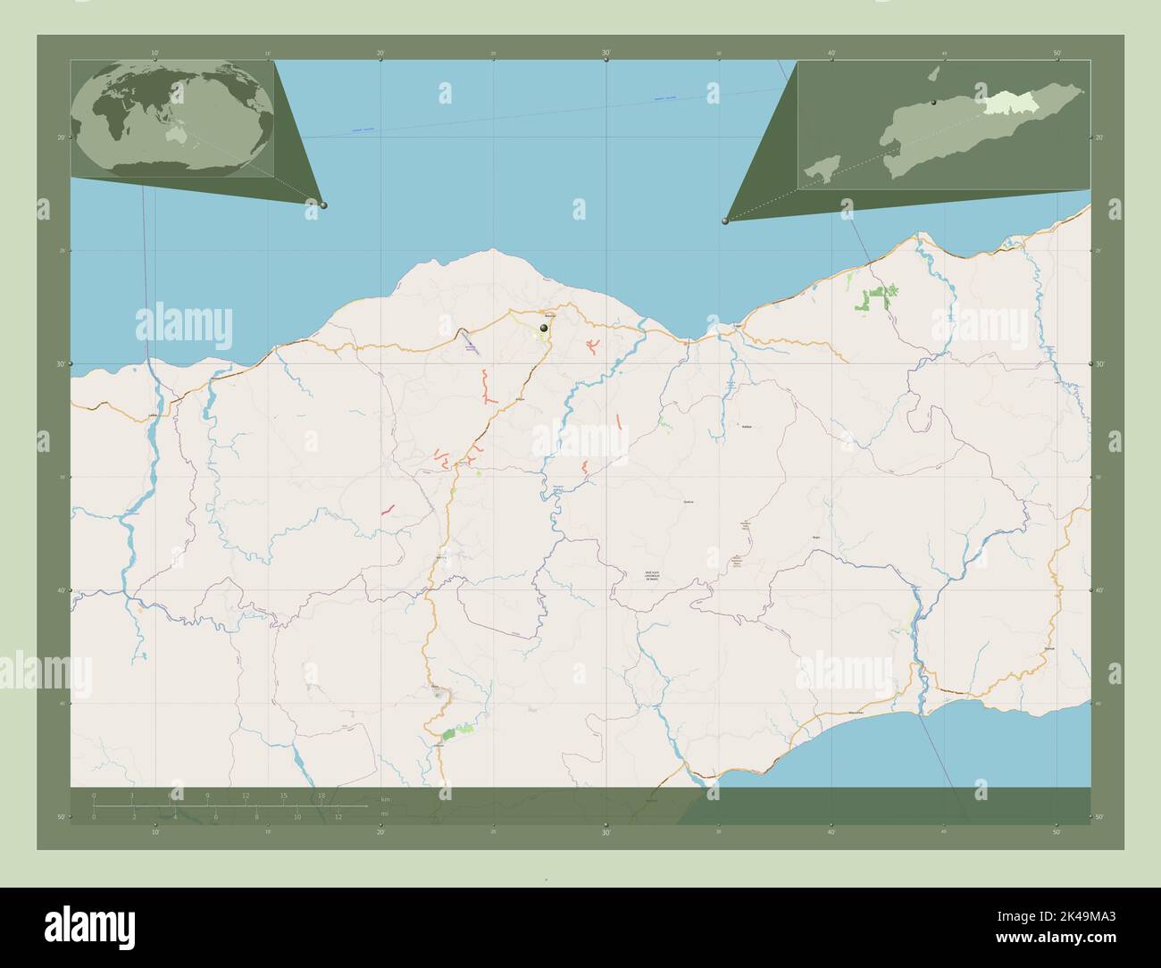 Baucau, municipality of East Timor. Open Street Map. Corner auxiliary ...