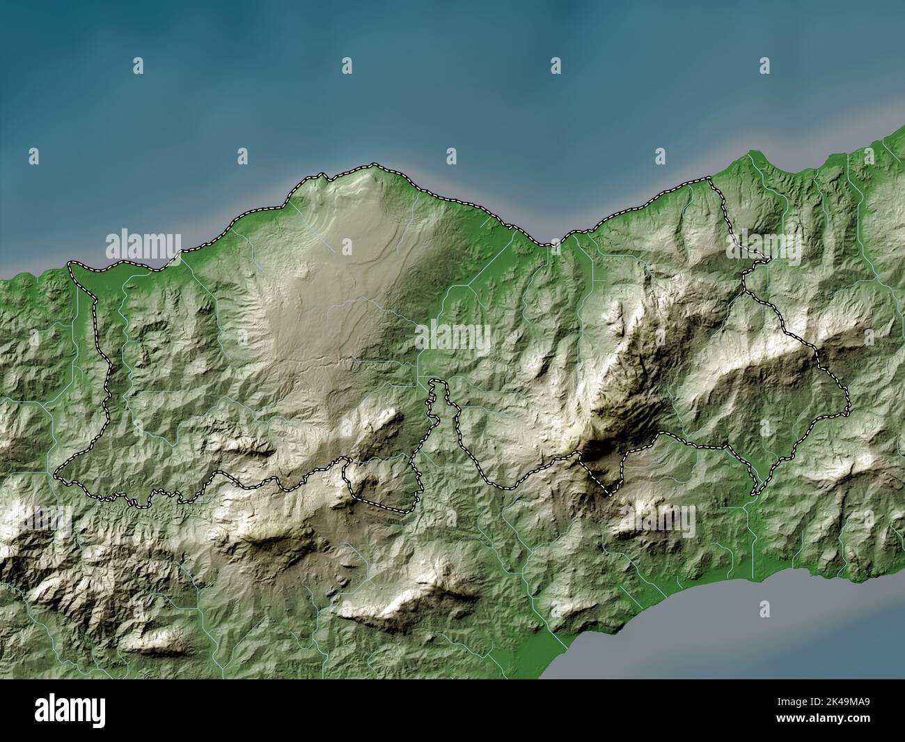 Baucau, municipality of East Timor. Elevation map colored in wiki style ...