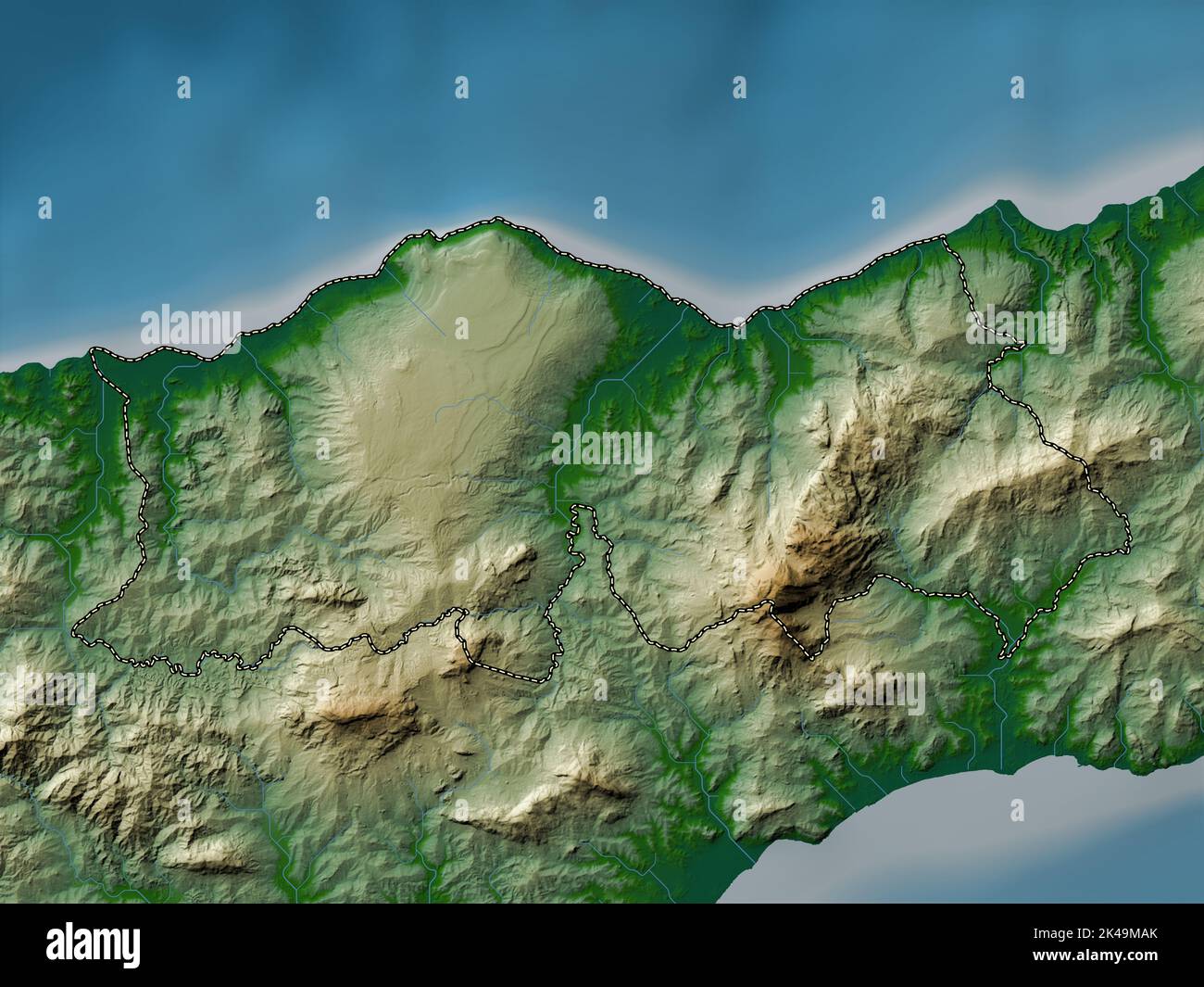 Baucau, municipality of East Timor. Colored elevation map with lakes and rivers Stock Photo - Alamy