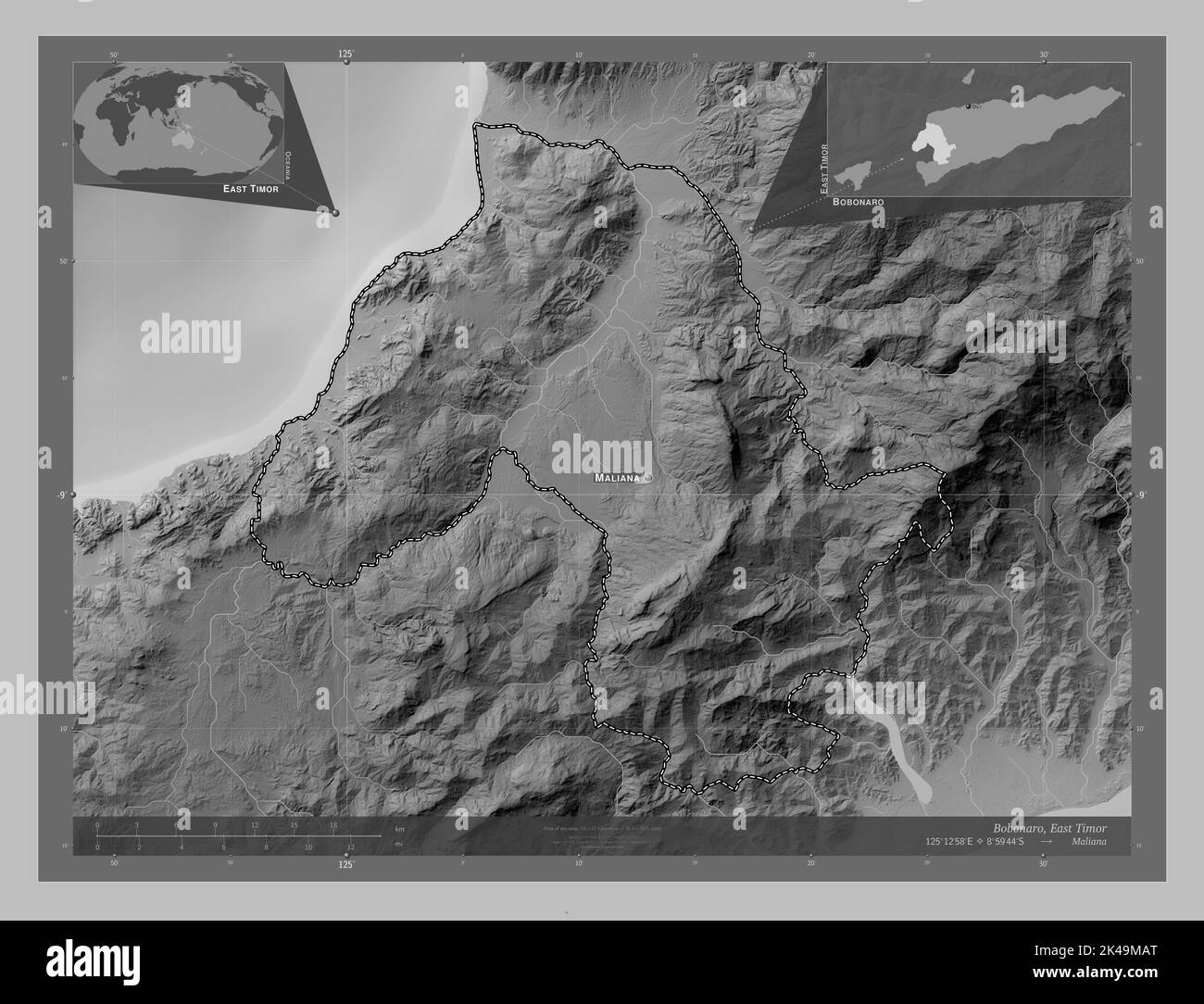 Bobonaro, municipality of East Timor. Grayscale elevation map with ... Bobonaro, municipality of East Timor. Grayscale elevation map with ...