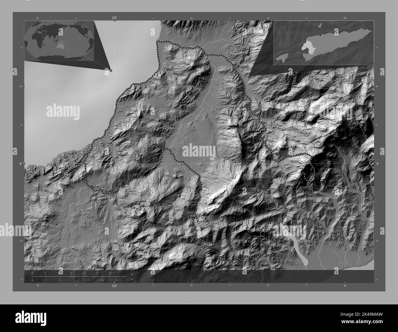 Bobonaro, municipality of East Timor. Bilevel elevation map with lakes ...