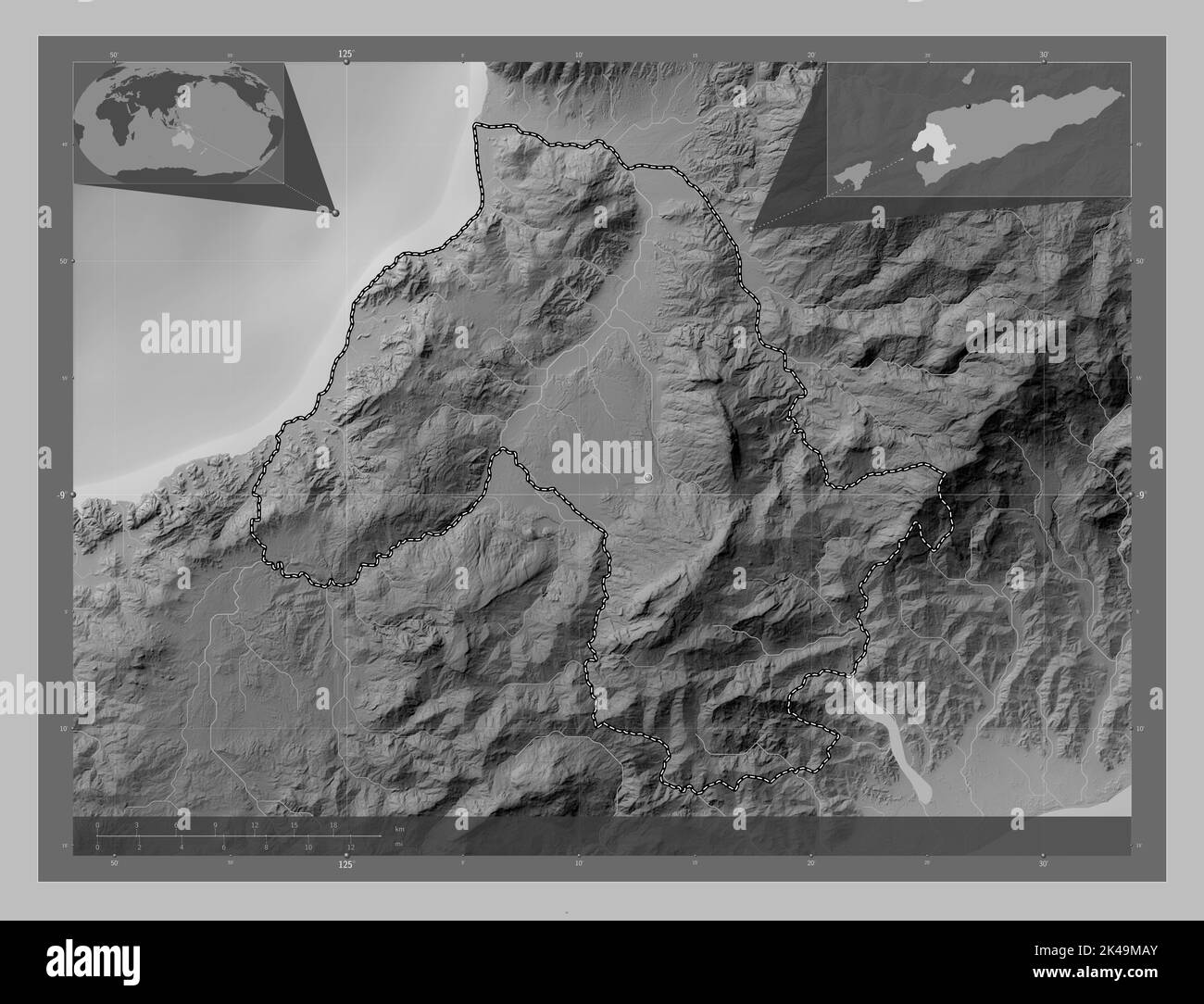 Bobonaro, municipality of East Timor. Grayscale elevation map with ...