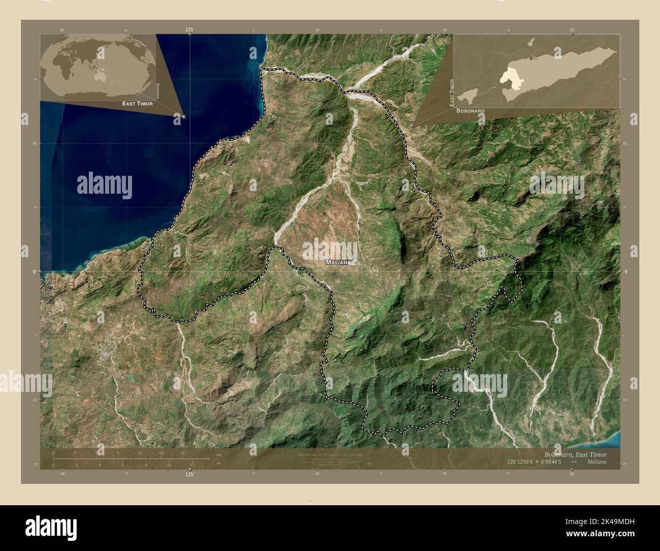 Bobonaro, municipality of East Timor. High resolution satellite map ...