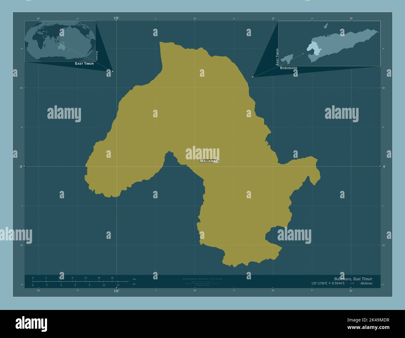 Bobonaro, municipality of East Timor. Solid color shape. Locations and ...