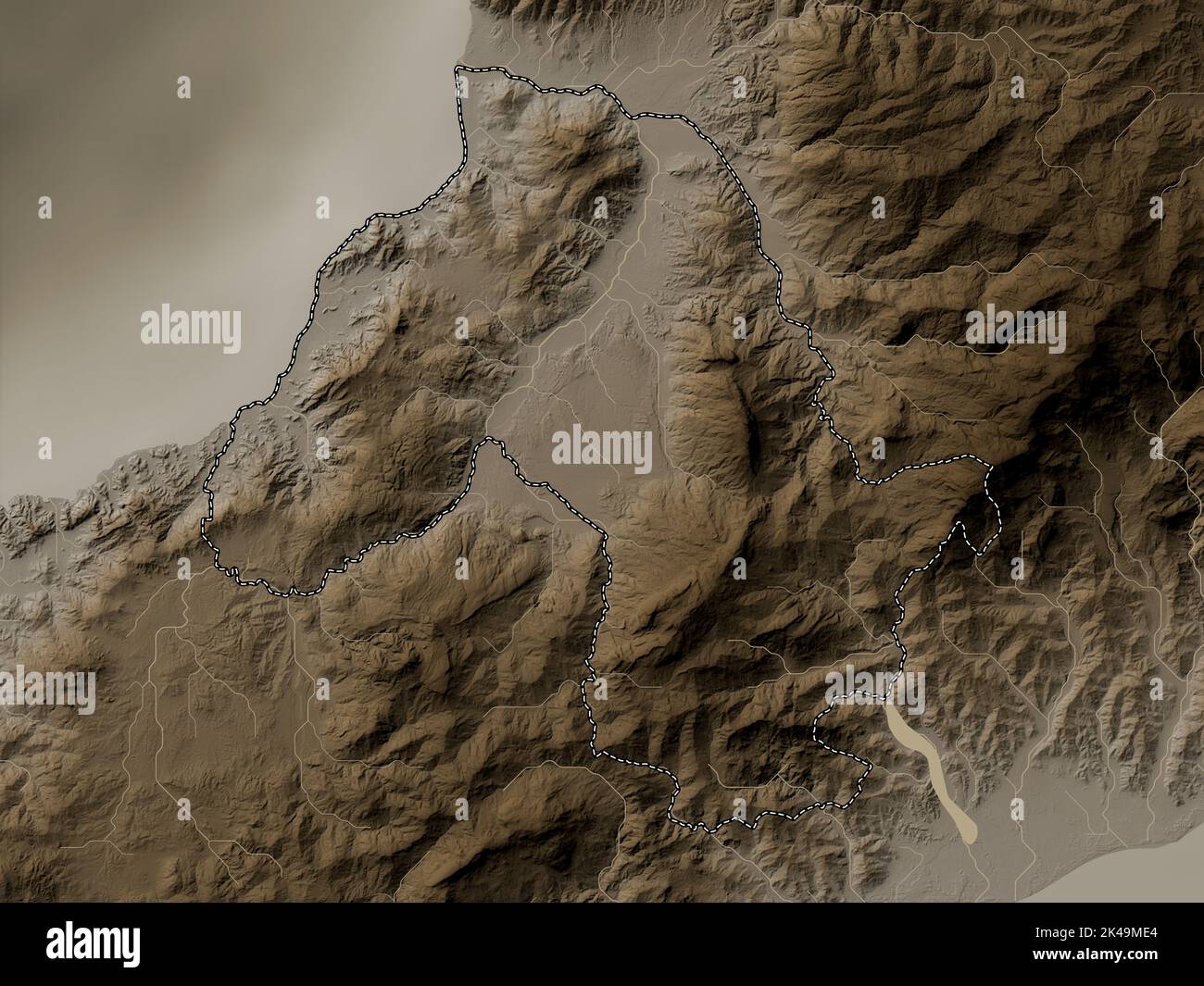Bobonaro, municipality of East Timor. Elevation map colored in sepia ...