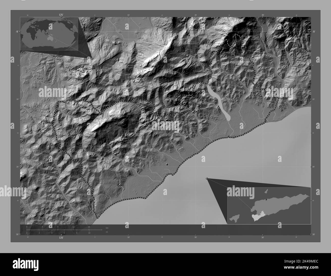 Covalima, municipality of East Timor. Bilevel elevation map with lakes ...
