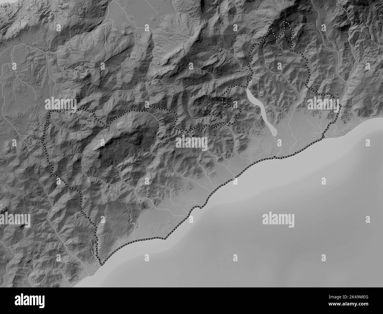 Covalima, municipality of East Timor. Grayscale elevation map with ...
