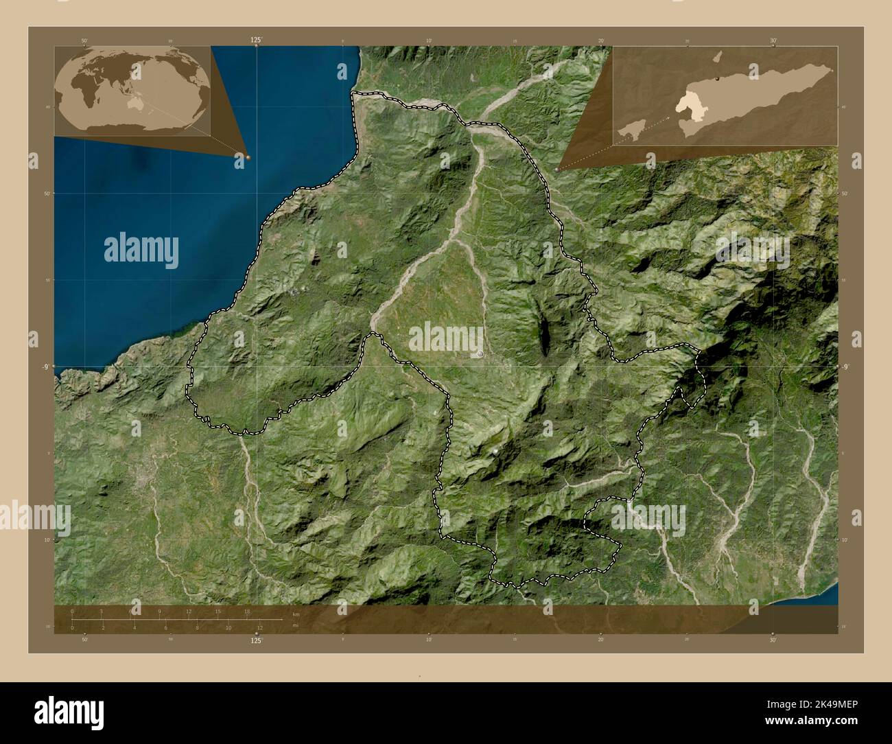 Bobonaro, municipality of East Timor. Low resolution satellite map ...