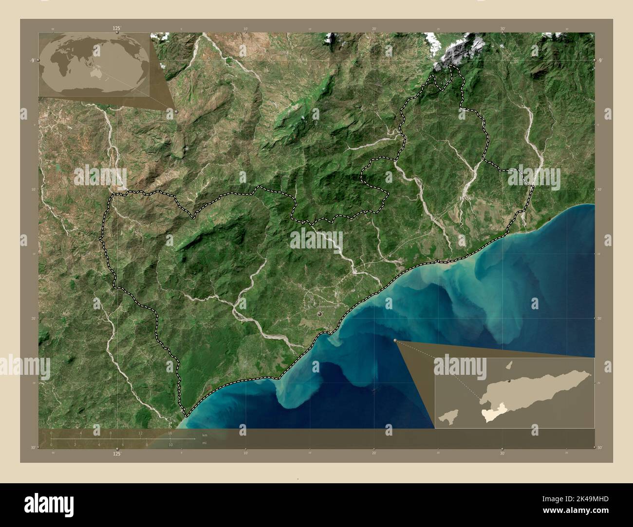 Covalima, municipality of East Timor. High resolution satellite map ...