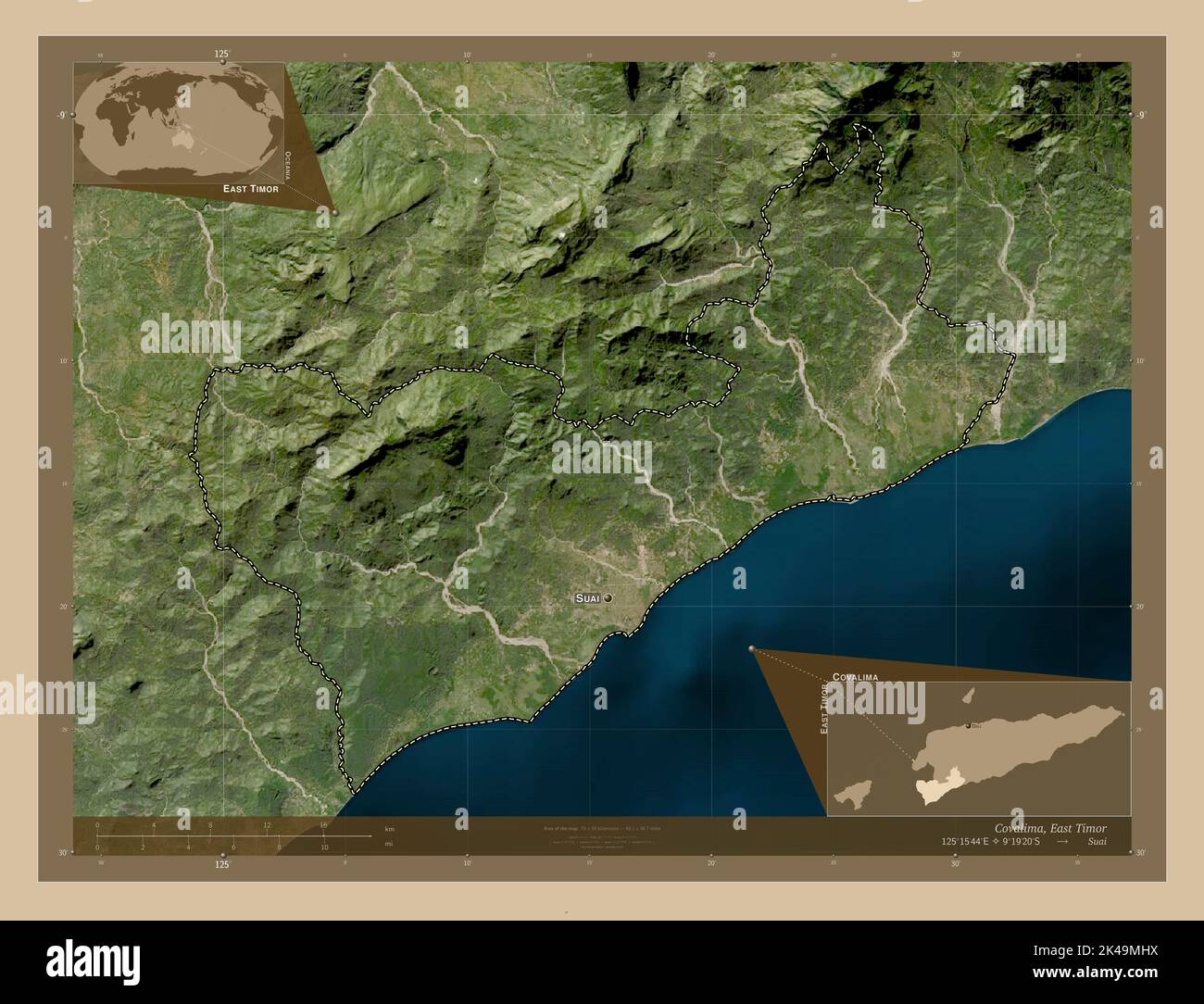 Covalima, municipality of East Timor. Low resolution satellite map ...