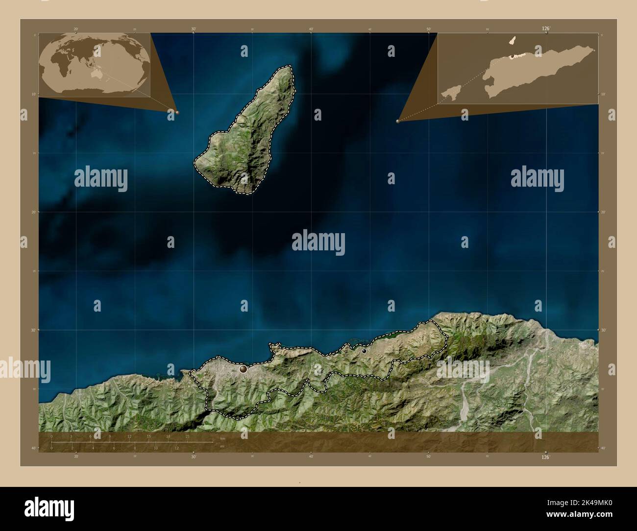 Dili, municipality of East Timor. Low resolution satellite map ...
