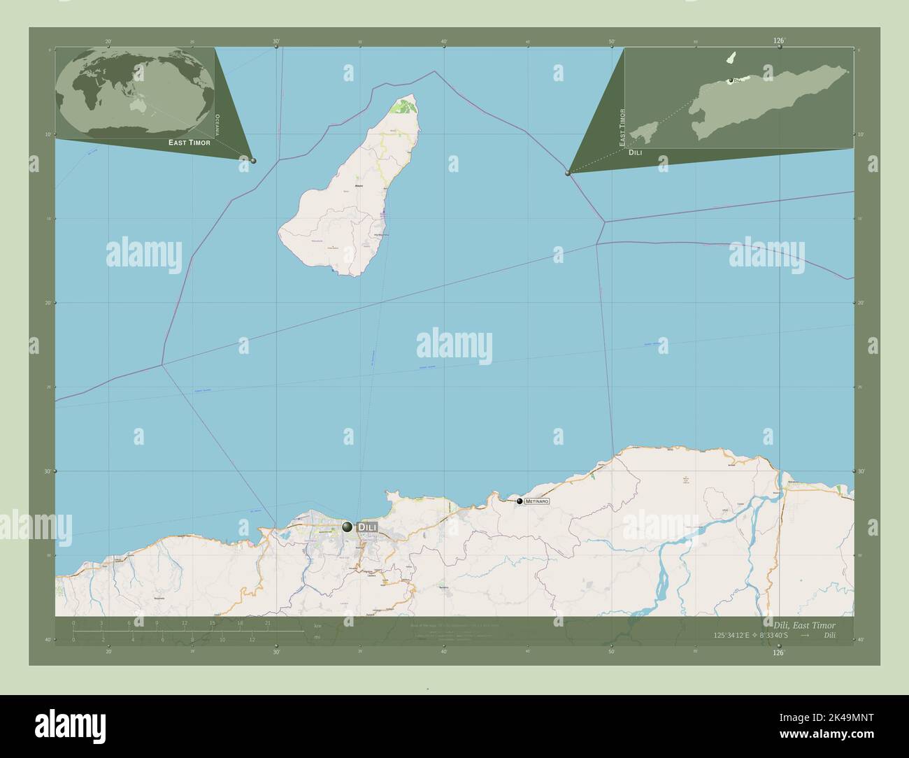 Dili, municipality of East Timor. Open Street Map. Locations and names ...