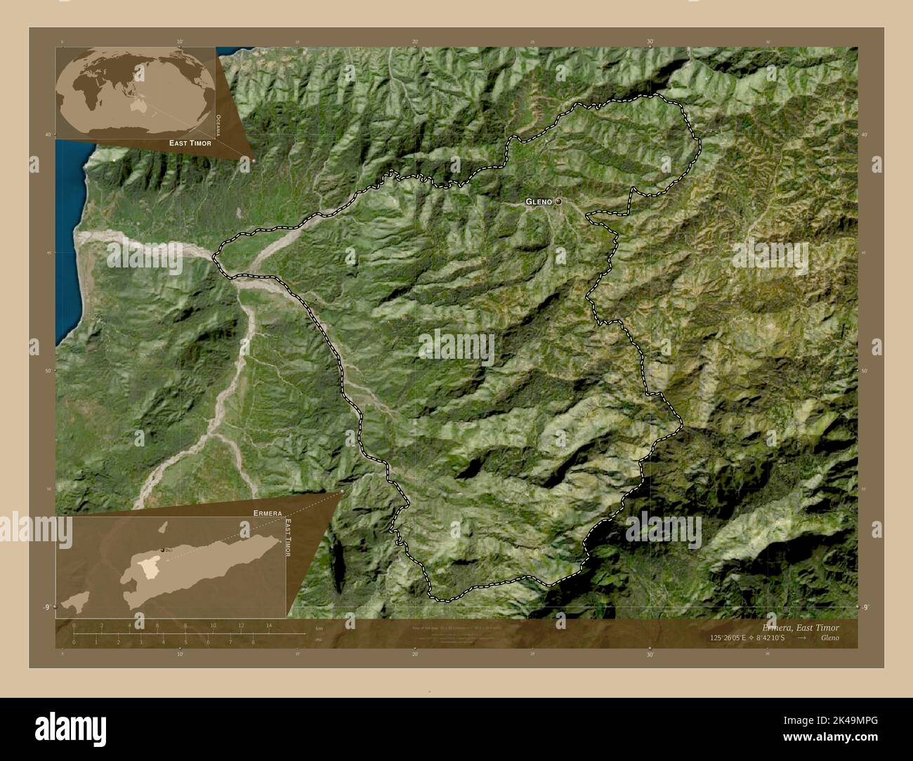 Ermera, municipality of East Timor. Low resolution satellite map ...
