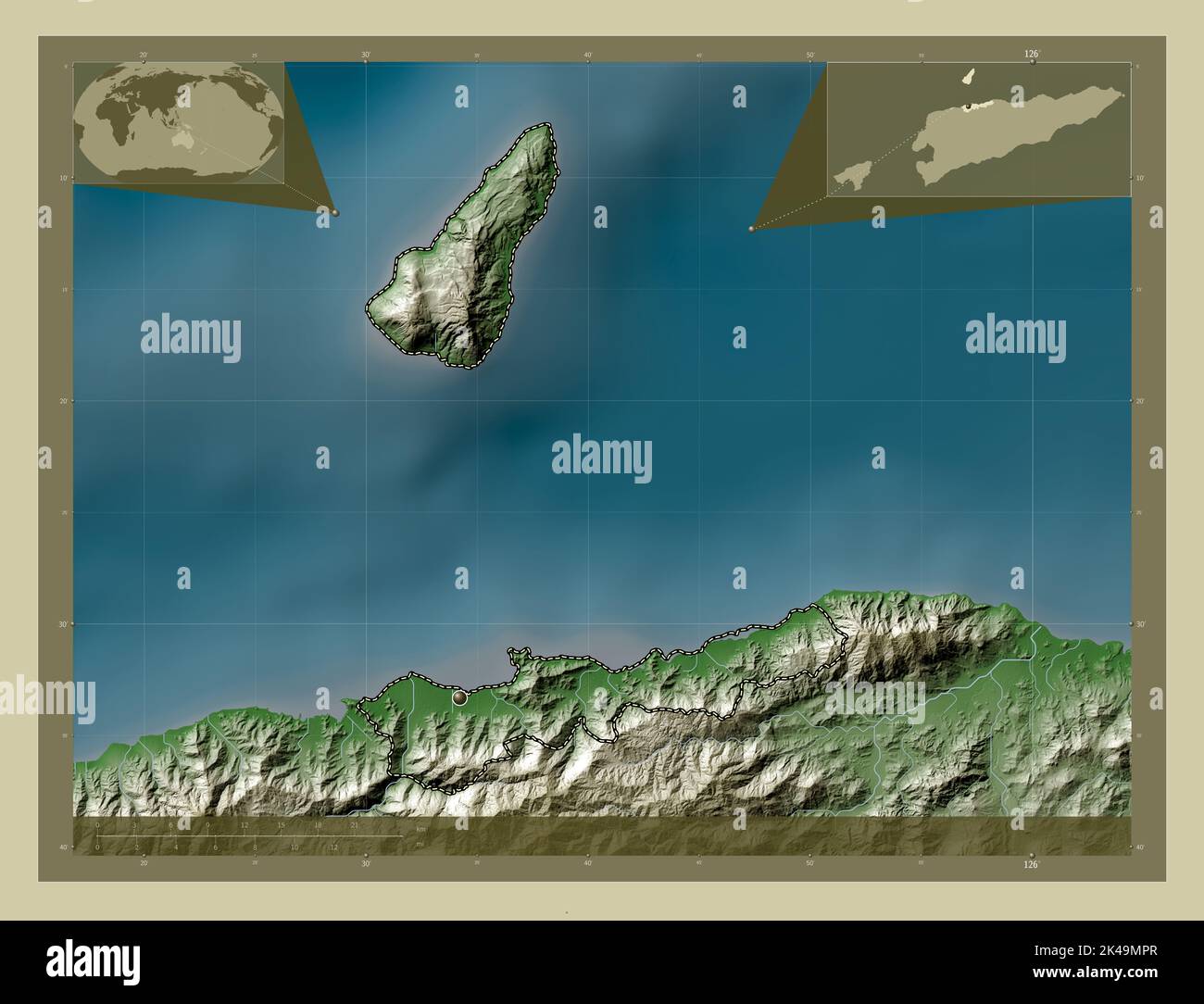 Dili, municipality of East Timor. Elevation map colored in wiki style ...