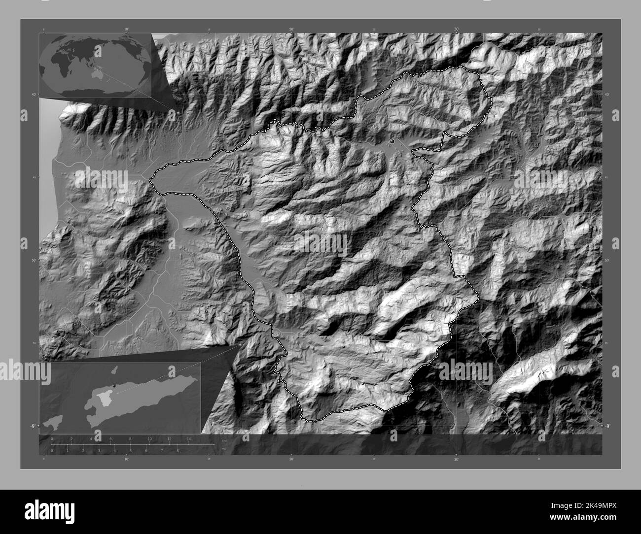 Ermera, municipality of East Timor. Bilevel elevation map with lakes ...