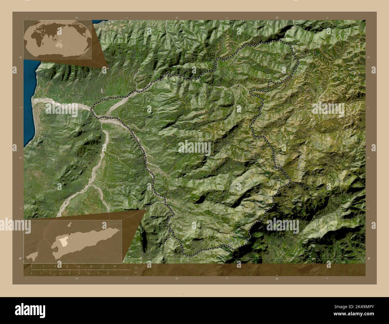 Ermera, municipality of East Timor. Low resolution satellite map ...