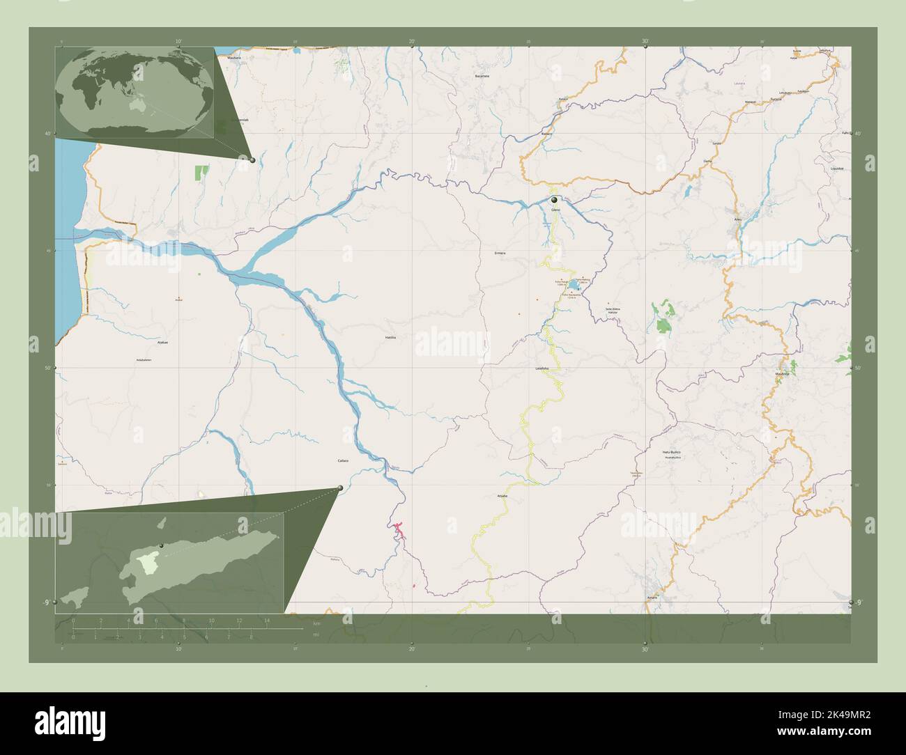 Ermera, municipality of East Timor. Open Street Map. Locations of major ...