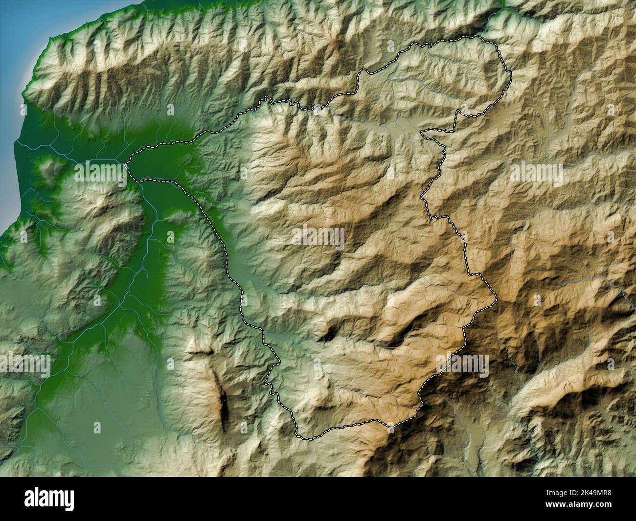 Ermera, municipality of East Timor. Colored elevation map with lakes ...