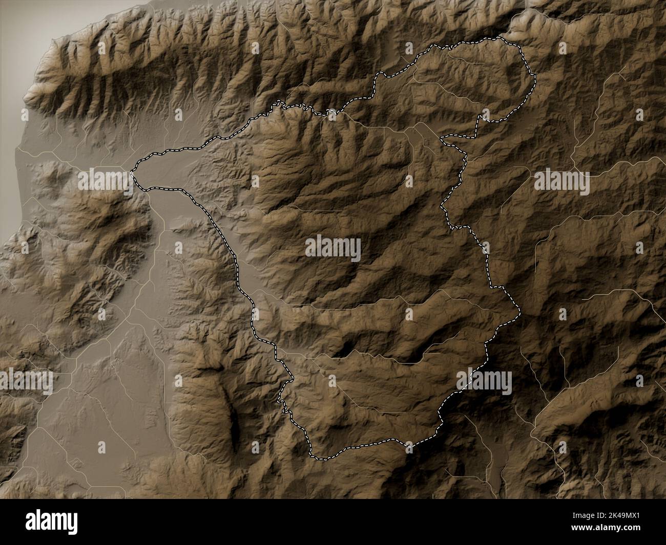 Ermera, municipality of East Timor. Elevation map colored in sepia ...