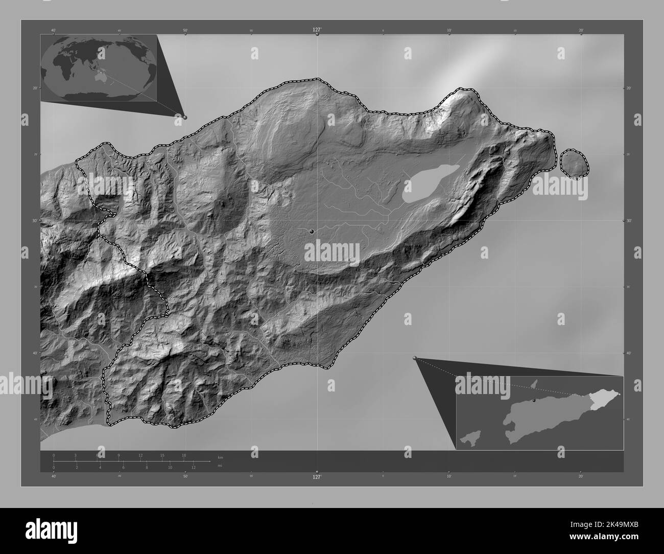 Lautem, municipality of East Timor. Bilevel elevation map with lakes ...
